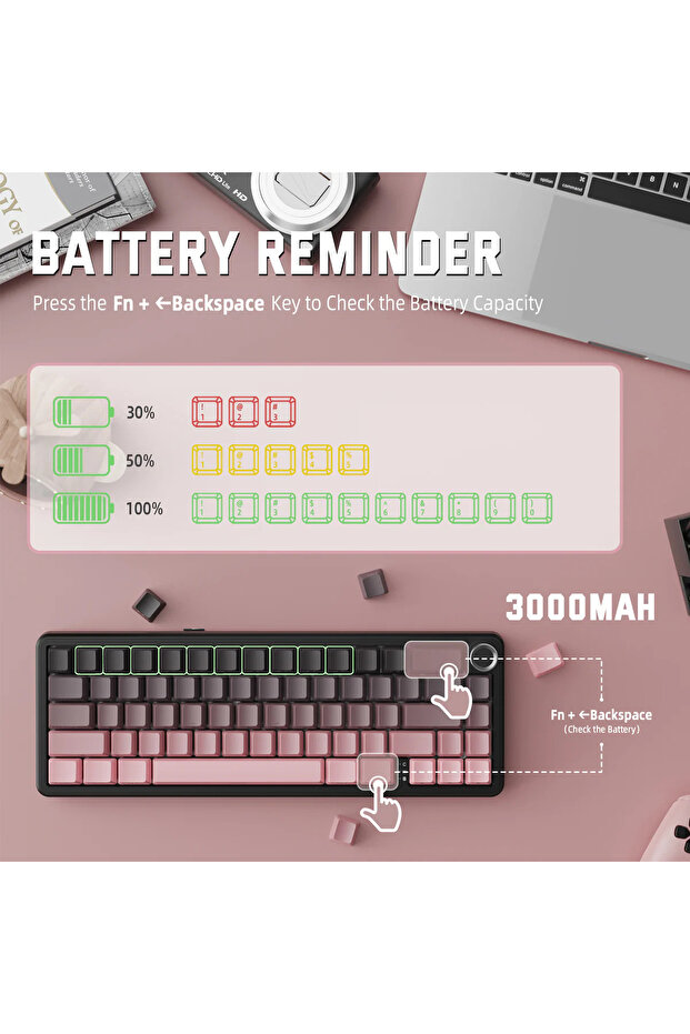 Attack Shark X66 Strawberry Switch RGB Mekanik Kablosuz Oyun Klavyesi ...