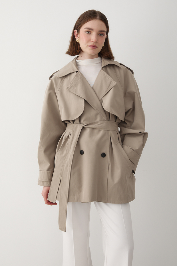 JASTE Women's Khaki Double Breasted Collar Trench Coat- Trendyol