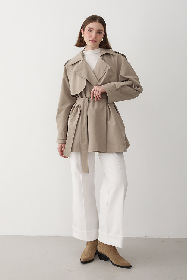 JASTE Women's Khaki Double Breasted Collar Trench Coat- Trendyol