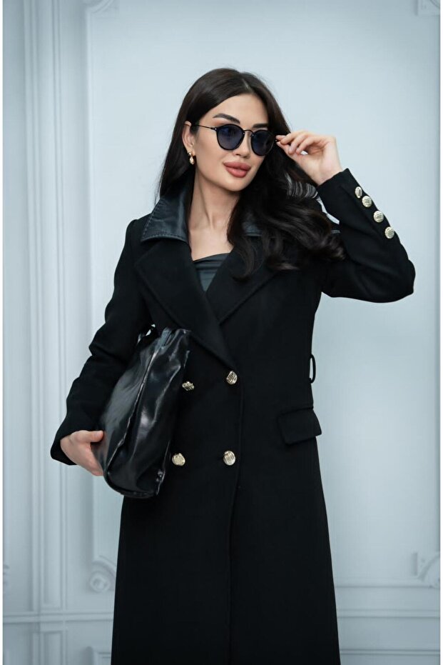 Eccim Fashion Deri Yaka Uzun Kadın Ceket Palto Kaban - Fiyatı, Yorumları