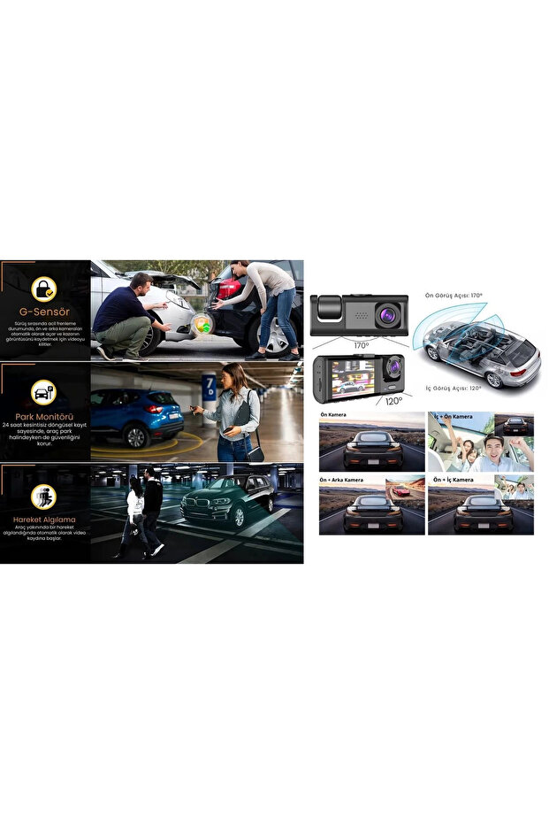 My Reality Fashion Akıllı Full HD 3 Kameralı Araç İçi Güvenlik Kamerası ...