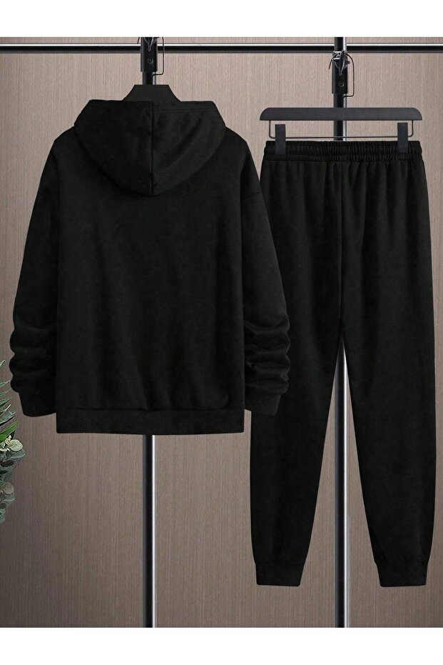 mercoledi Know Printed Men's Black Hooded Top and Bottom Set Oversized ...