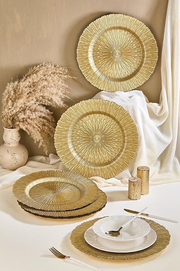 Lora Bianca Victorian 6-Piece Gold Glass Supla Plate Set 32 cm- Trendyol