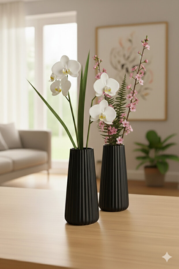 millonu Set of 2 Modern Decorative White Striped Flower Vases ...