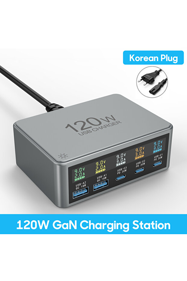 Choice Korean Plug 120W Desktop Fast Charging Station PD 30W USB Type C ...