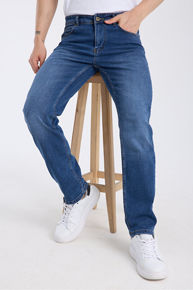 OneZero Men's Blue Regular Zippered Lycra Comfortable Wear Pants- Trendyol