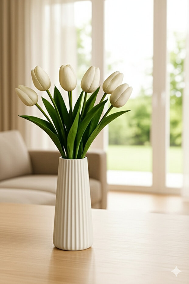 millonu Set of 2 Modern Decorative White Striped Flower Vases ...