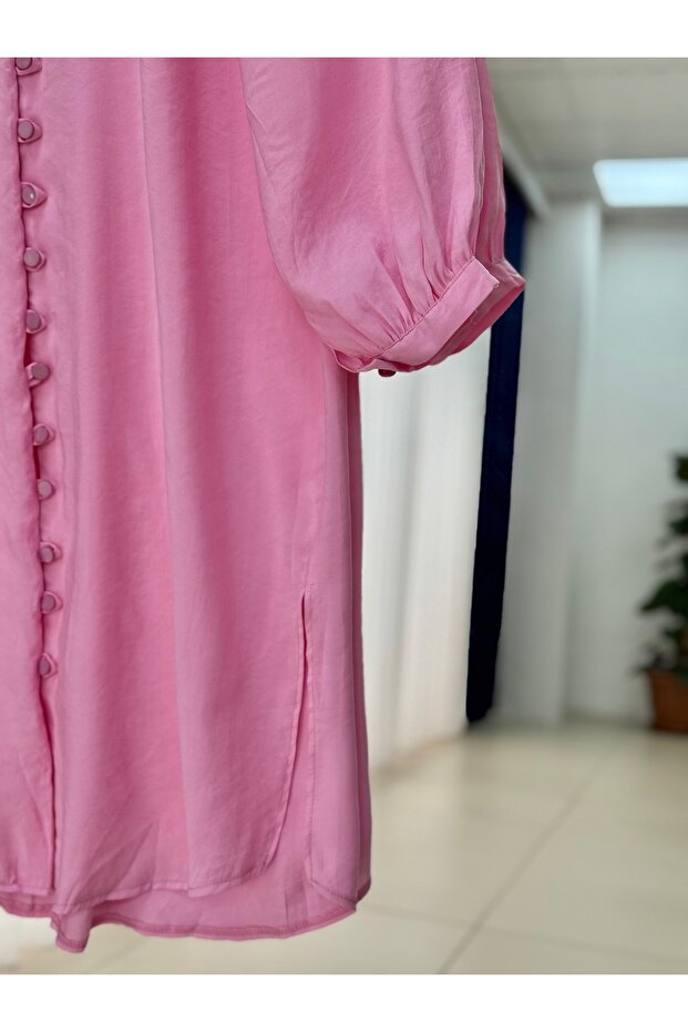 BENAHOLL Lunana Front Buttoned Ribbed Modal Cupra Long Tunic-Ek612 Pink ...