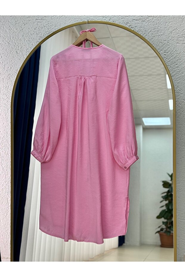 BENAHOLL Lunana Front Buttoned Ribbed Modal Cupra Long Tunic-Ek612 Pink ...