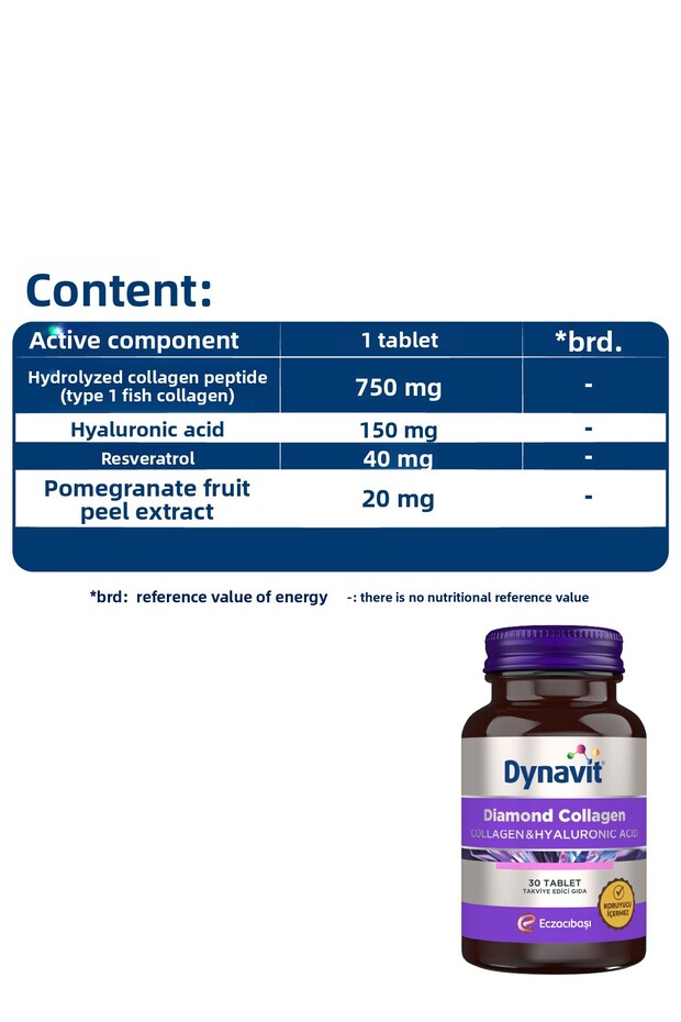 Dynavit Diamond Collagen & Hyaluronic Acid 30 Tablets + Biotin 5000 Mcg ...