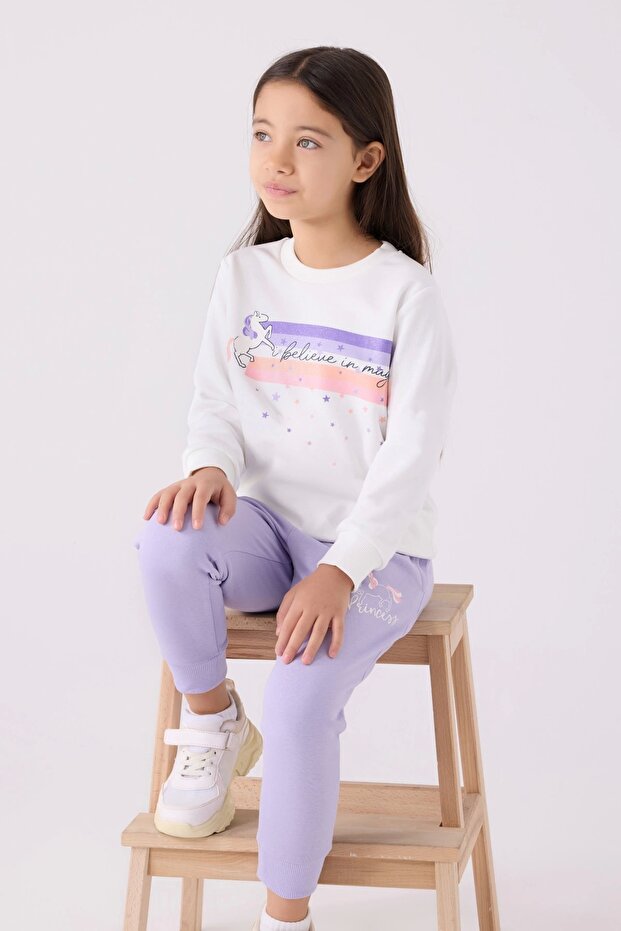 Rolypoly Girl's White Tracksuit Set- Trendyol
