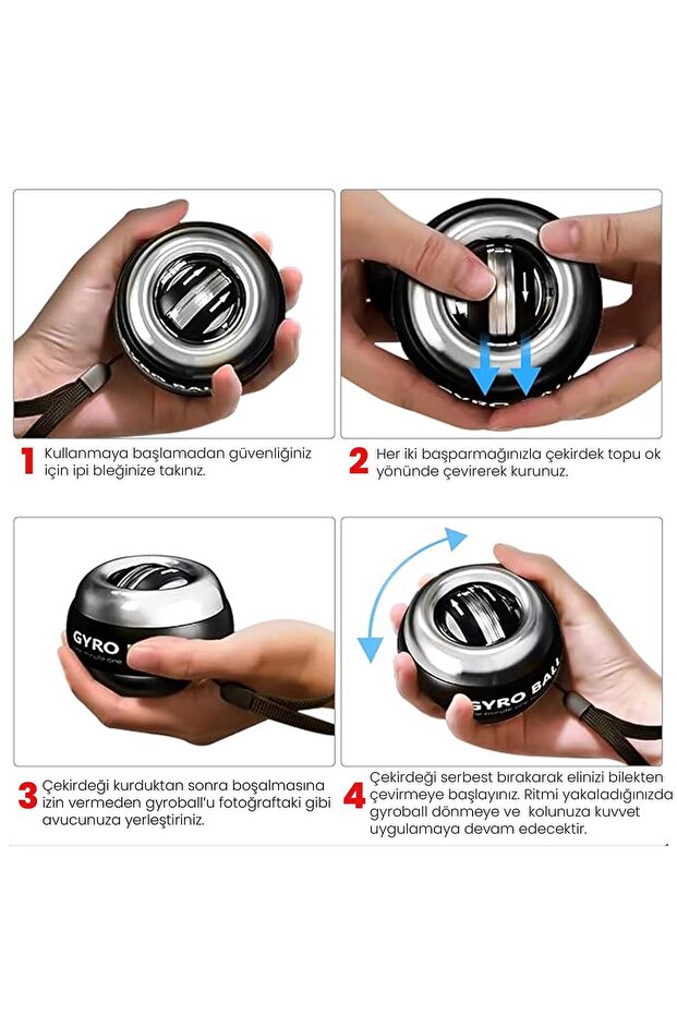 UpWay Metal Gyro Ball El Bilek Egzersiz Topu Led Işıklı Kol Kuvvet Güç ...