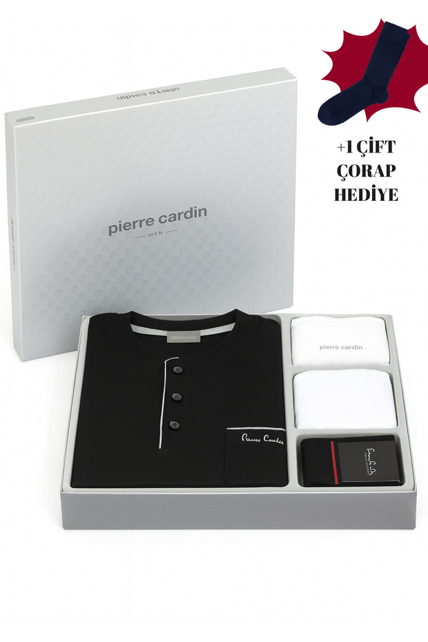 Pierre Cardin Pamuklu Pijama Takımı-Boxer-Atlet-Çorap 4'lü Kutulu Damat ...