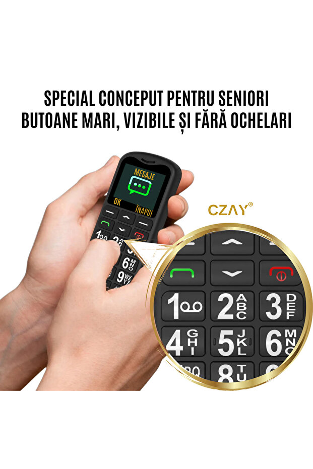 CZAY Telefon Mobil Seniori cu Taste Mari CZAY®,Limba Romana, Maghiara ...