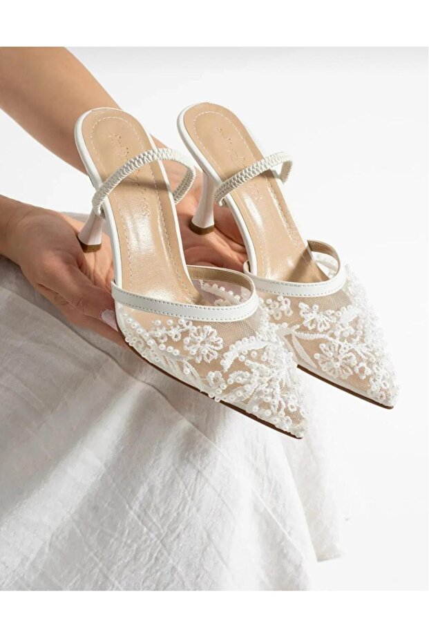 Modavien Women's 7 cm Pearl Bridal Shoes (Full Mold)- Trendyol