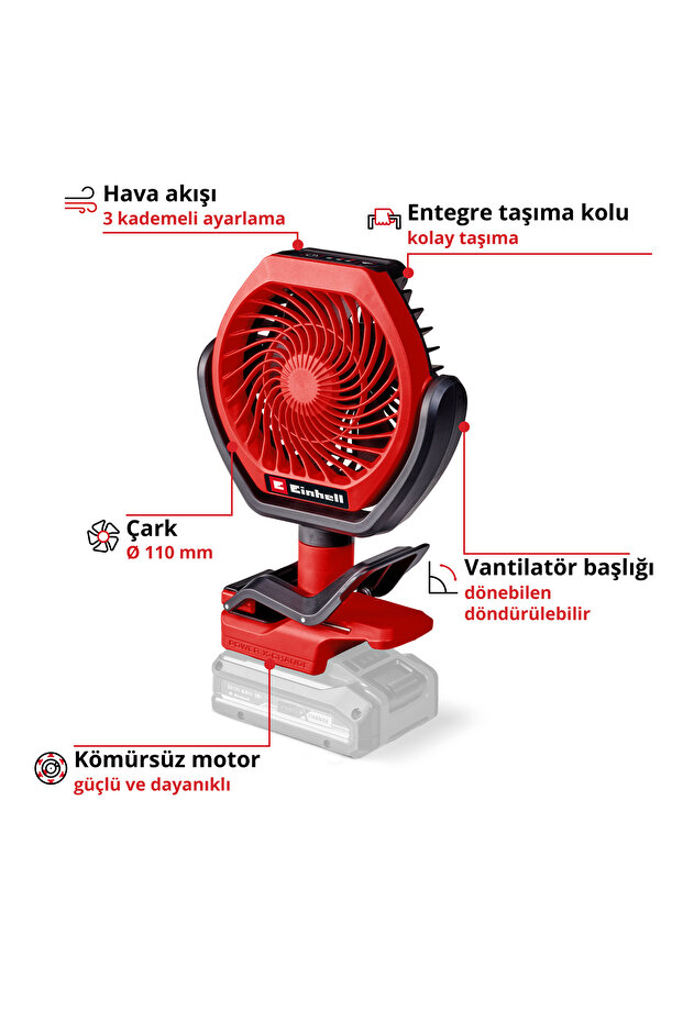 Einhell GC-CF 18/110 Li - Solo, Akülü Vantilatör (Akü ve şarj cihazı ...