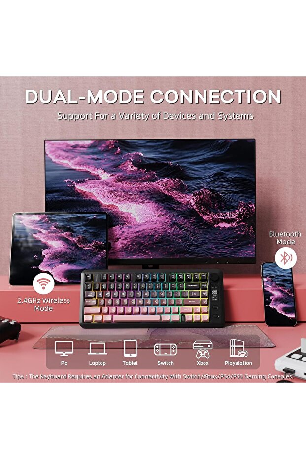 ATAsoft ELEKTRONİK Since 2021 Freewolf M75 Kablosuz BT1+BT2+2.4Ghz Oled TFT Ekranlı Rainbow ...