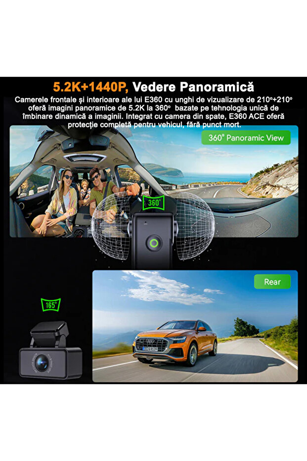 VANTRUE Camera Auto E360 ACE 360° 5,2K 30 FPS, WiFi, Dual HDR, Night ...