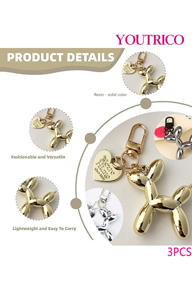 Youtrico 3pcs Balloon Dog Key Chains, Creative Pendant in Puppy Shape ...