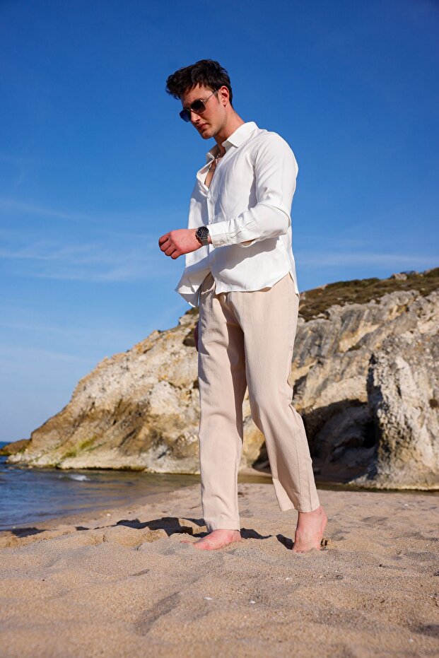 COMBİNE MİCHAİL Relaxed Fit Cotton Linen Pants- Trendyol