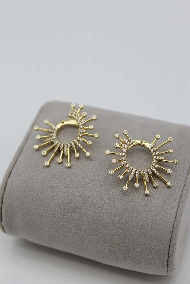 Nenya Vip Steel Zircon Stone Inlaid Sun Model Earrings- Trendyol