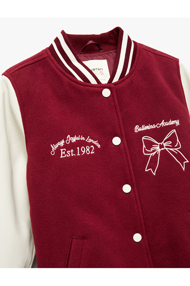 Koton Ribbon Embroidered Long Sleeve Bomber College Jacket- Trendyol
