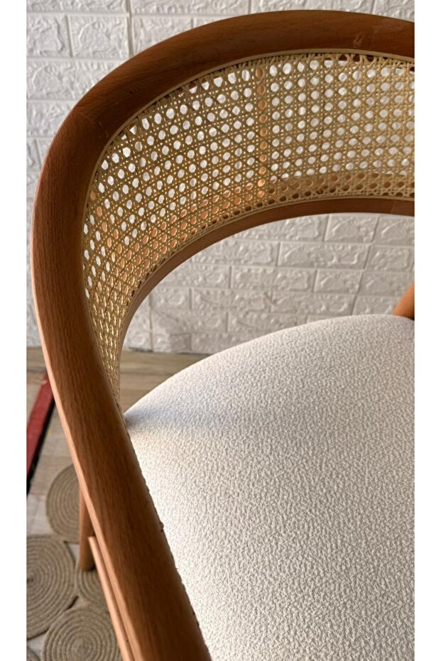 silla Gazel Bar Sandalyesi Teddy Krem Kumaş Hasırlı Naturel Ahşap Ada ...