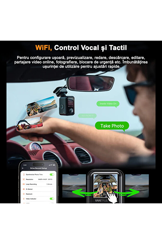 VANTRUE Camera Auto E360 ACE 360° 5,2K 30 FPS, WiFi, Dual HDR, Night ...