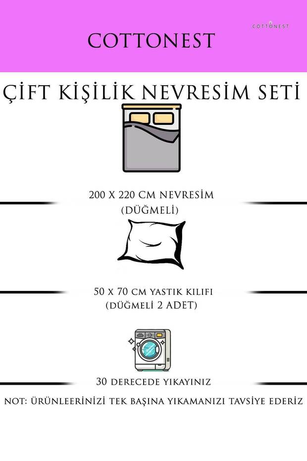 Cottonest Çift Kişilik Pamuklu Müslin Nevresim Seti 200x220 cm | 2 ...