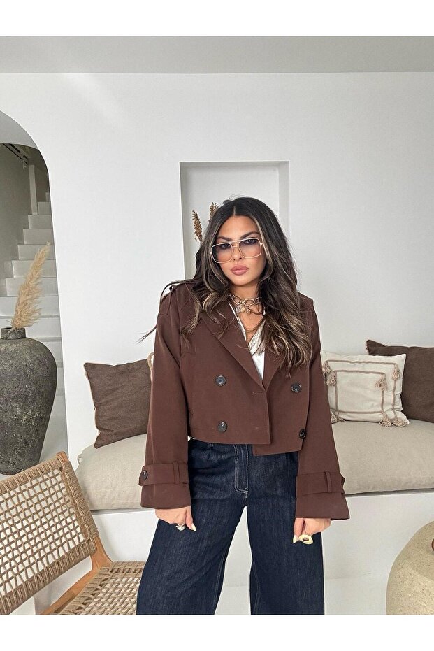 MEECY Women's Viral Model Short Trench Coat- Trendyol