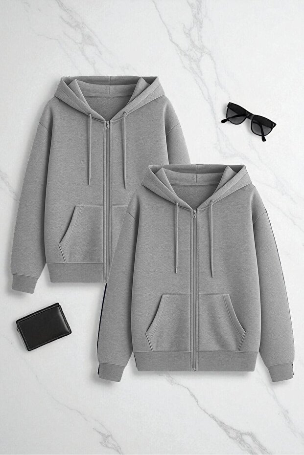 trendypassion Unisex Gray Zipper Hooded Sweatshirt 2-Piece Opportunity ...