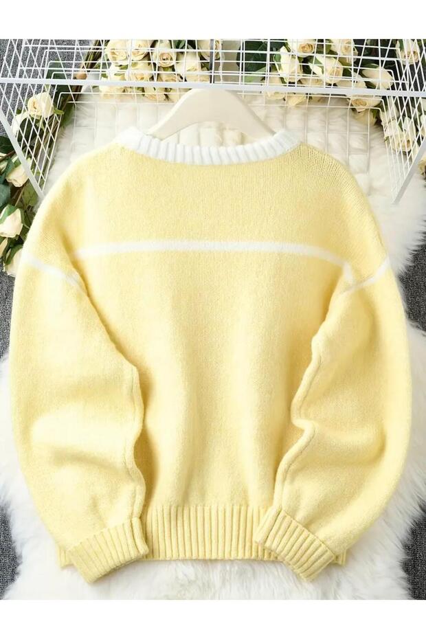 De Pose Limon Sarı Bisiklet Yaka Oversize Triko Kazak - Fiyatı, Yorumları