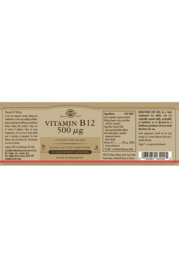 Solgar Vitamin B12 500 mcg 50 Kapsül - Fiyatı, Yorumları