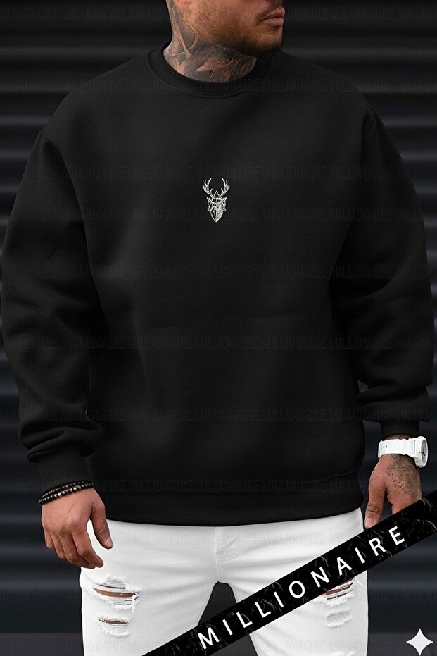 Millionaire Men's Black Deer Printed Thick Soft 3 Thread Inside Ribbed ...