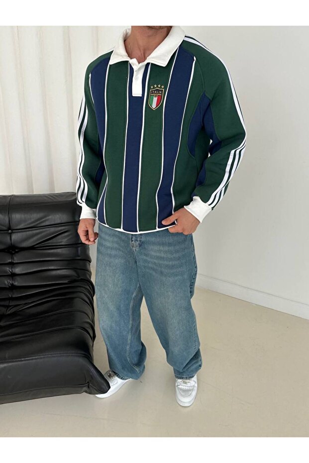 İLKCET MODA Italy Embroidery Stripe Striped Unisex Oversize Sweatshirt ...