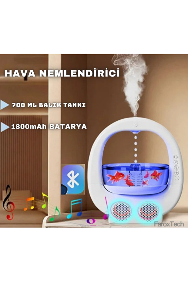 FaroxTech Akvaryumlu Hava Nemlendirici | 700ml Balık Tankı & LED Işıklı Tasarım | Bluetooth ...