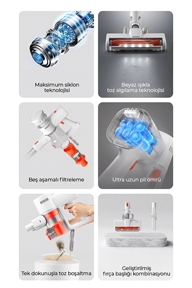 Hiking Şarjlı Dikey Süpürge Kırmızı | BLDC Motor, Güç Ayarı, Geniş ...