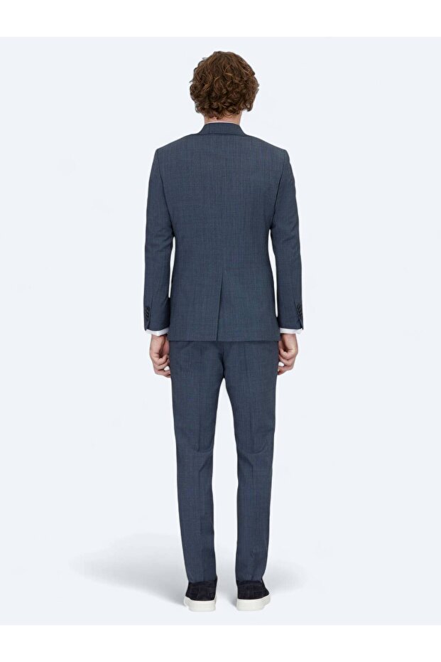 Kip Modern Fit Wool Blended Suit with Navy Blue Print- Trendyol