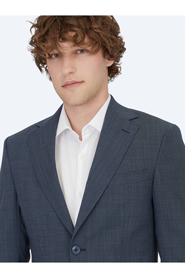 Kip Modern Fit Wool Blended Suit with Navy Blue Print- Trendyol