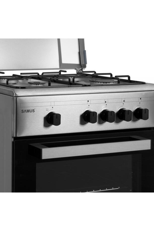 Samus Gas Stove SM450BXS, 4 Burners, Gas Oven, 49 L, Stainless Steel ...