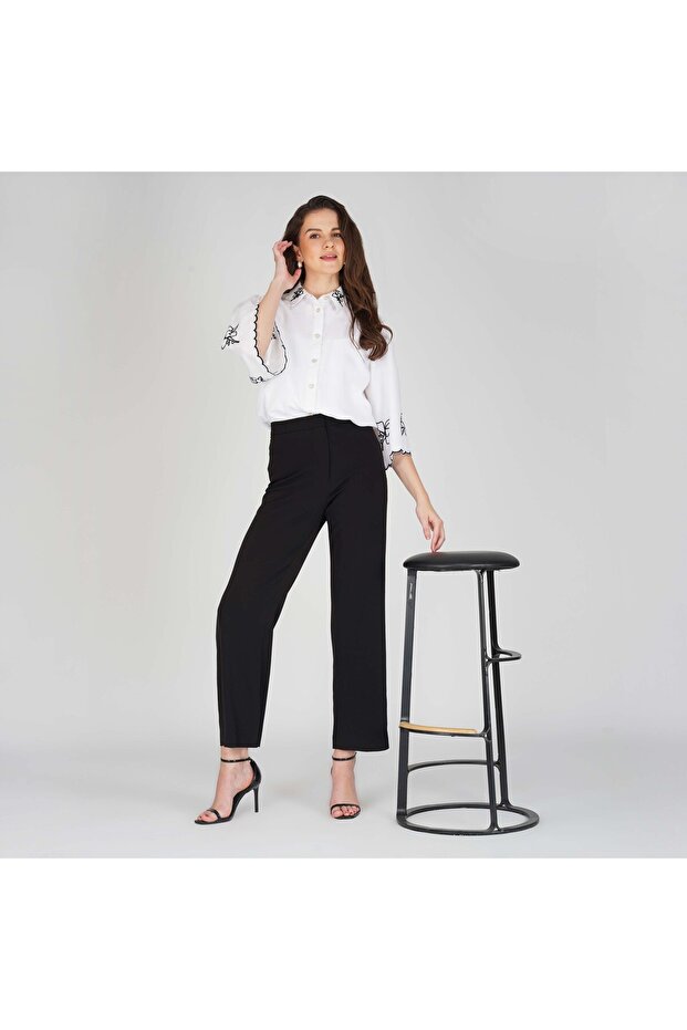 LINELLE Soft Crepe Ladies Shirt – Collar Neck and Flared Scallop ...