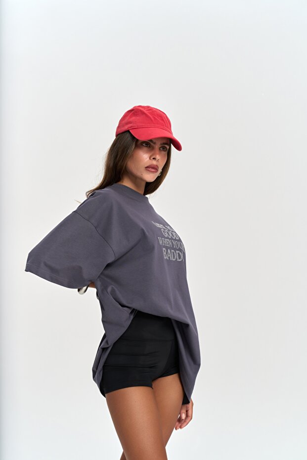 MAİ COLLECTİON Baddie Oversize Füme T-Shirt - Fiyatı, Yorumları