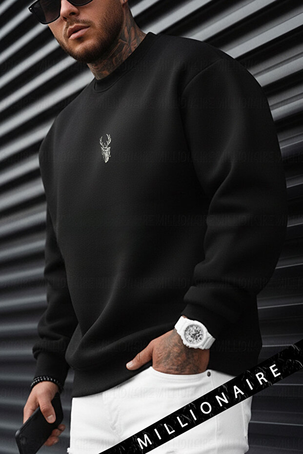 Millionaire Men's Black Deer Printed Thick Soft 3 Thread Inside Ribbed ...