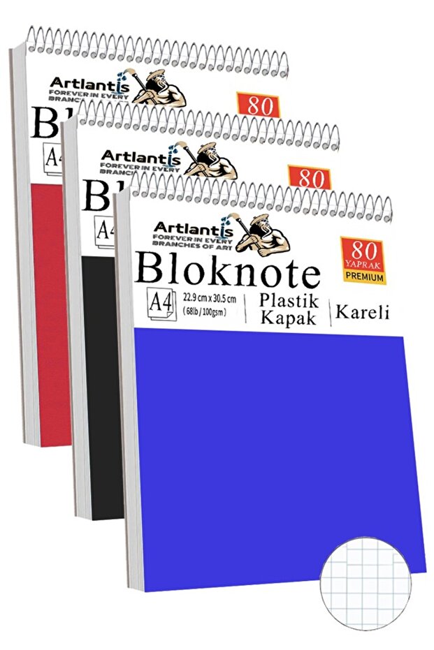 Artlantis Telli Masaüstü Not Defteri Kareli A4 3 Adet Masa Üstü Plastik Kapaklı Spiralli Bloknot ...