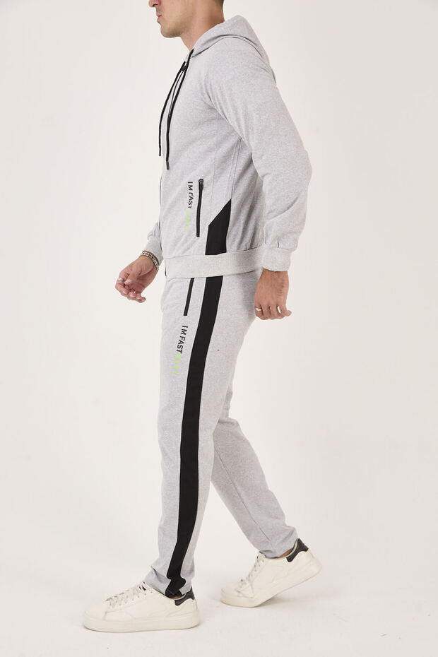 3MODA Men's Gray Straight-Leg Zippered Tracksuit Set- Trendyol