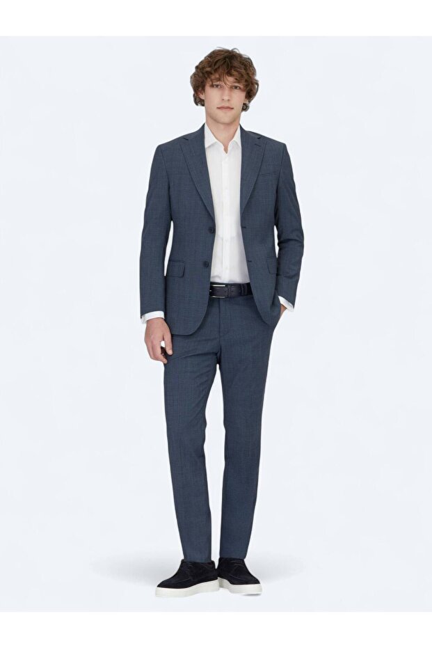 Kip Modern Fit Wool Blended Suit with Navy Blue Print- Trendyol
