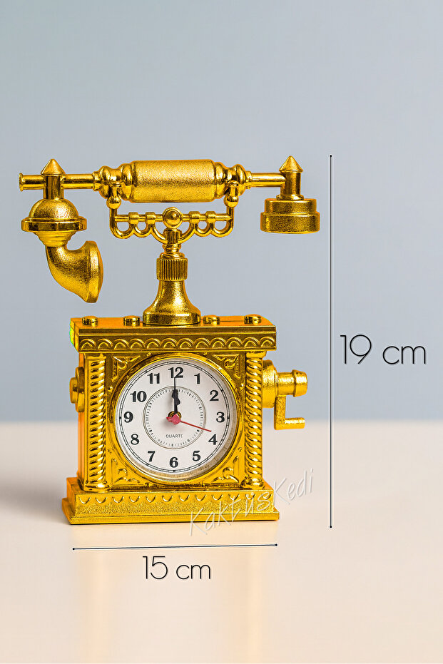 KaktüsKedi Vintage Telefon Model Nostaljik Dekoratif Masa Saati- Gold ...