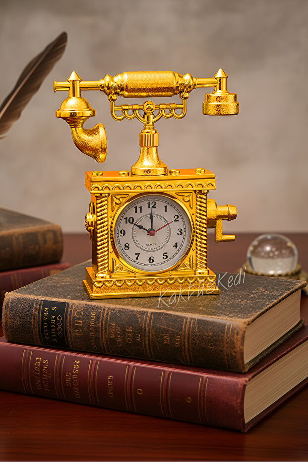 KaktüsKedi Vintage Telefon Model Nostaljik Dekoratif Masa Saati- Gold ...