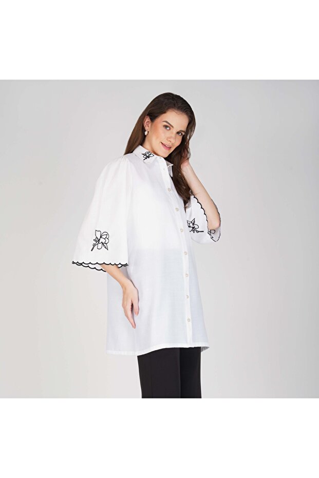 LINELLE Soft Crepe Ladies Shirt – Collar Neck and Flared Scallop ...