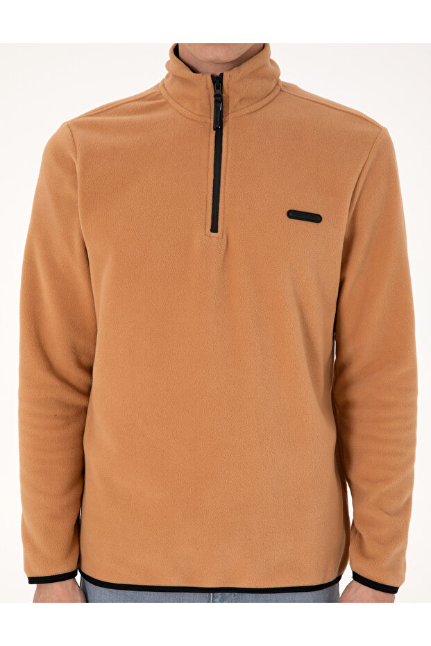 Pierre Cardin Light Brown Regular Fit Half Zipper Fleece Sweatshirt ...